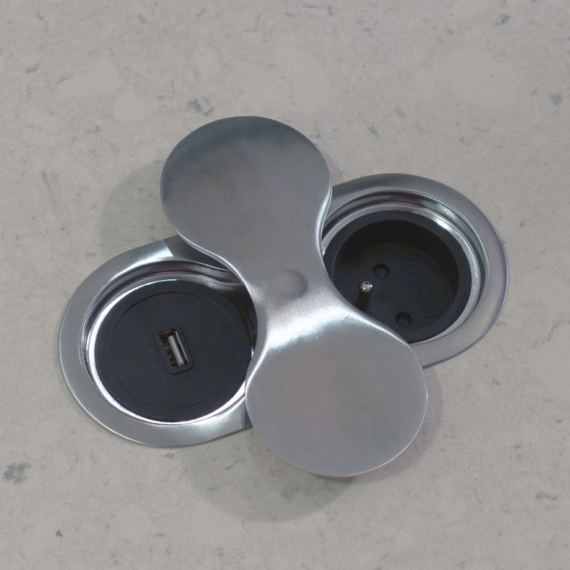 Bloc prises 'eight' affleurant avec USB - Inox brossé - MSA FRANCE